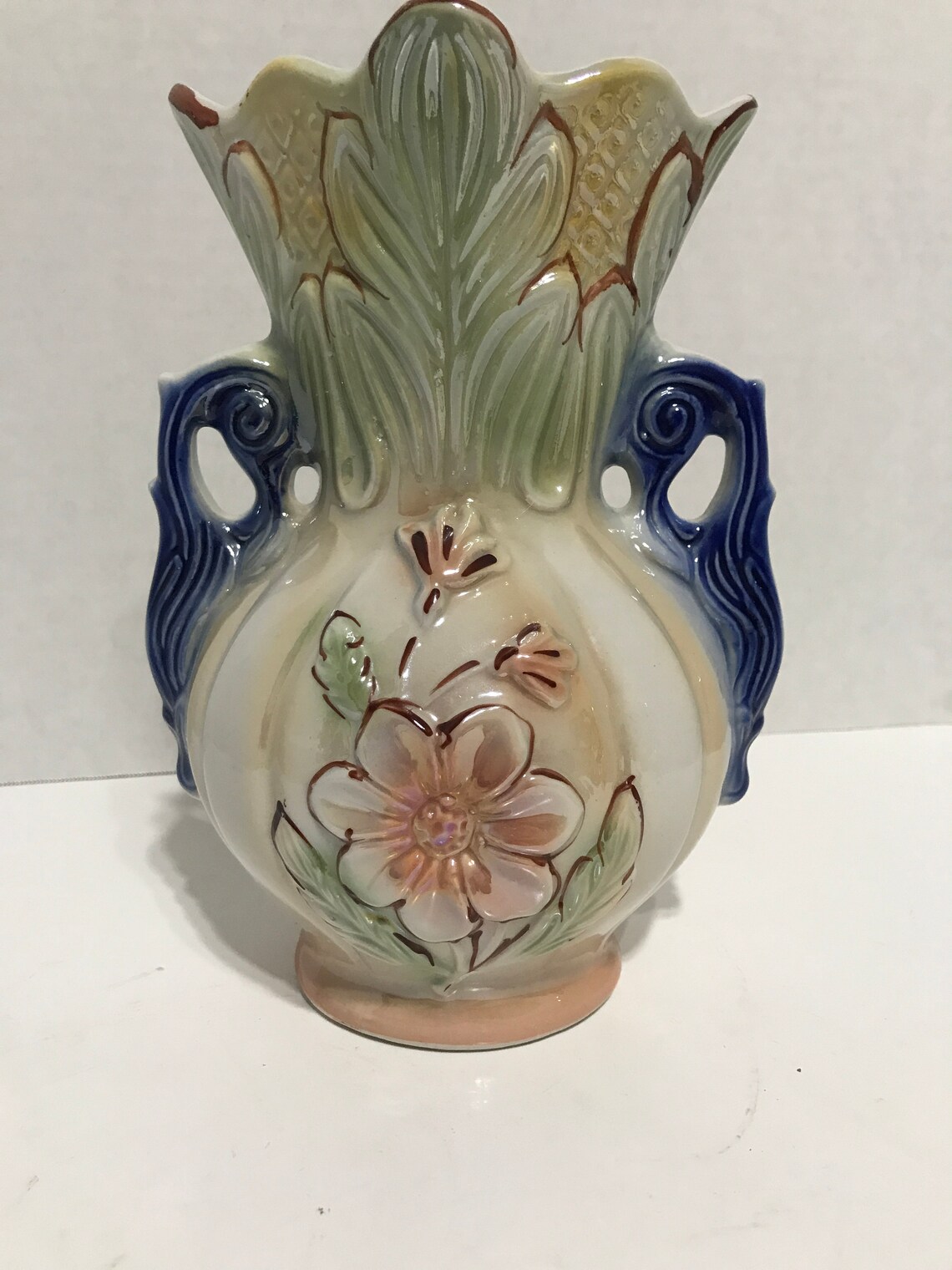 Vase 2 Handle Made in Brazil Lusterware Hand Painted - Etsy