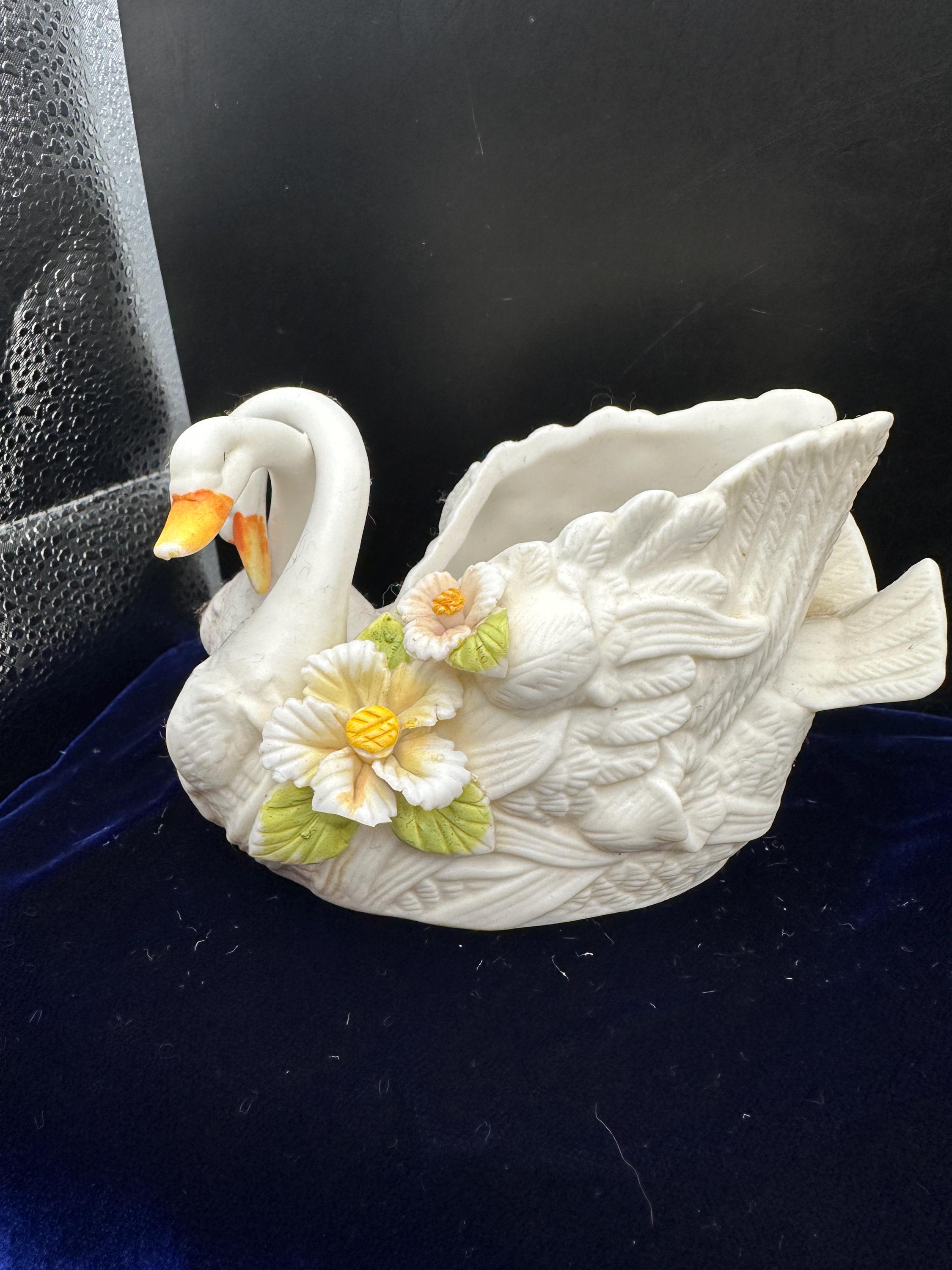 Swan Porcelain Bone China Planter's Trinket Dishes Toothpick Matchstick ...