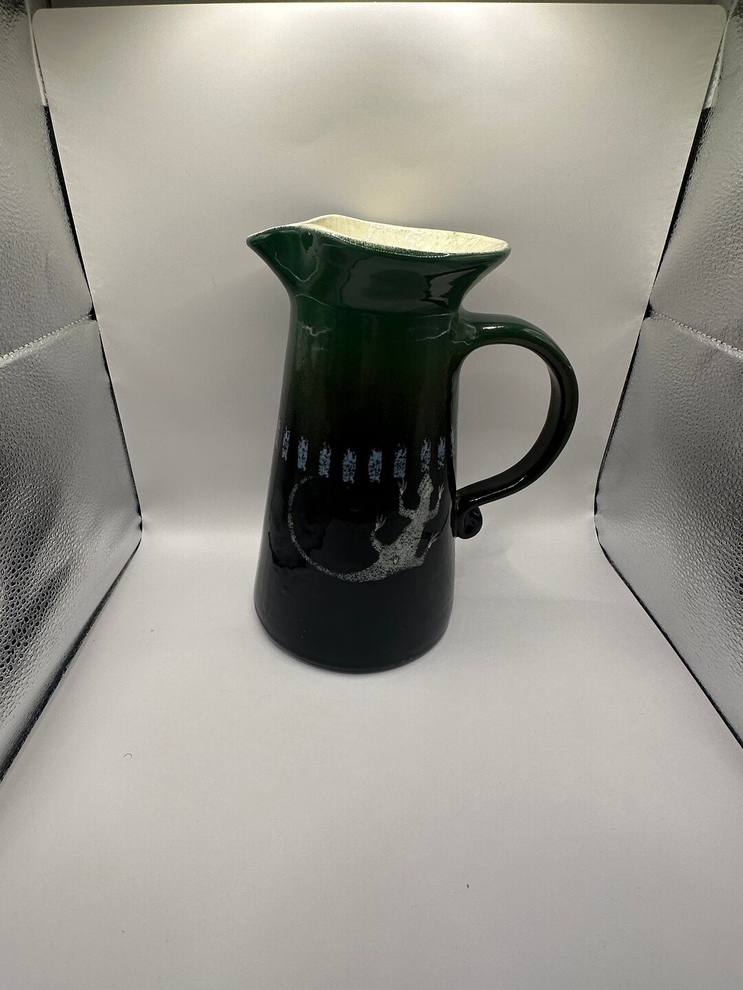 Flat Earth Pottery Ceramic Large Pitcher Shades of Green With Lizard - Etsy