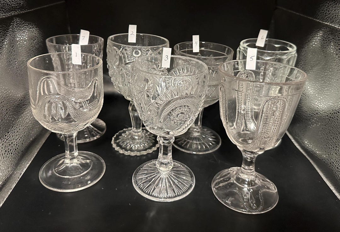 EAPG Water Goblets Snake Drape, Ferris Wheel, Slewed Horseshoe, Cape ...