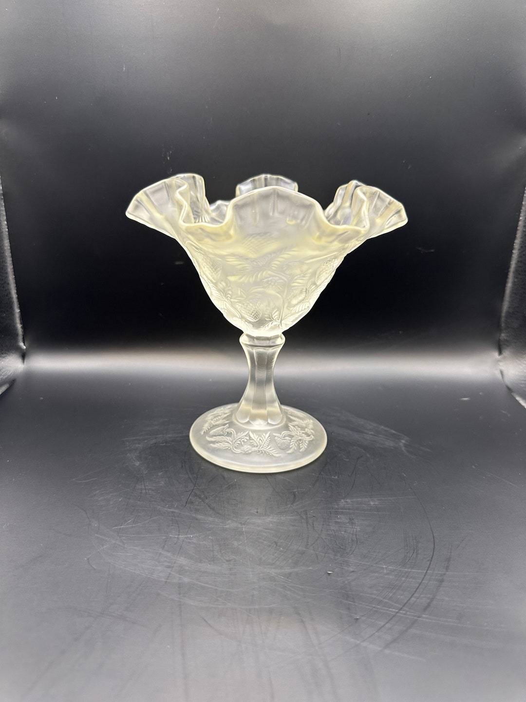 Fenton Frosted Strawberry Pattern Comport Compote - Etsy