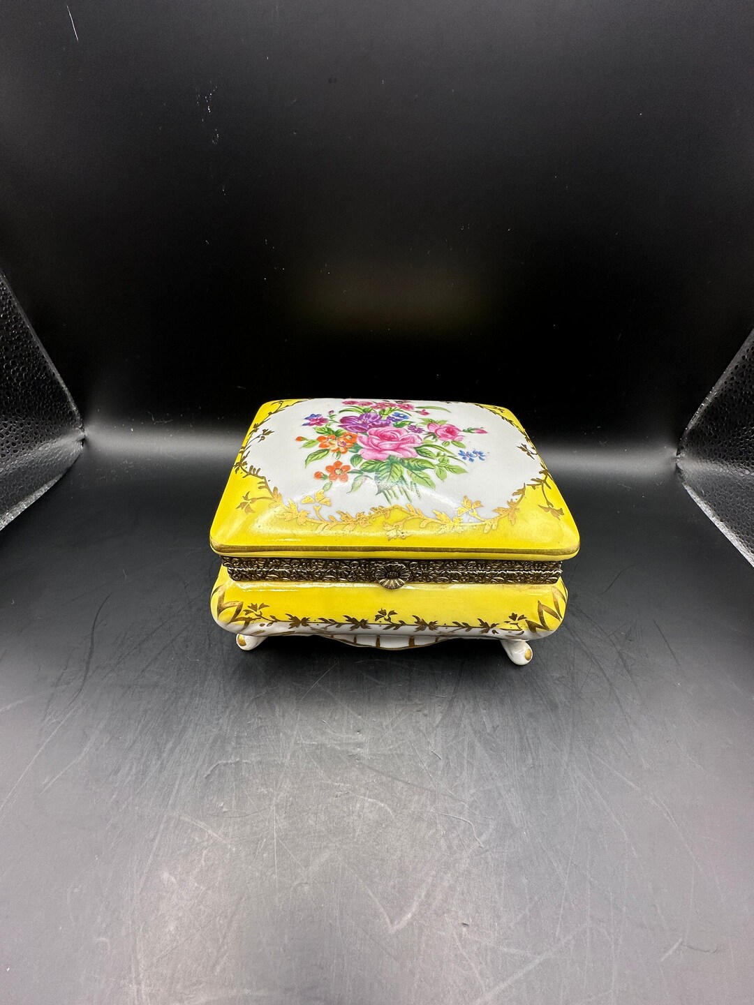 Vintage Floral Porcelain Trinket Box - United China and Glass Co. - Etsy