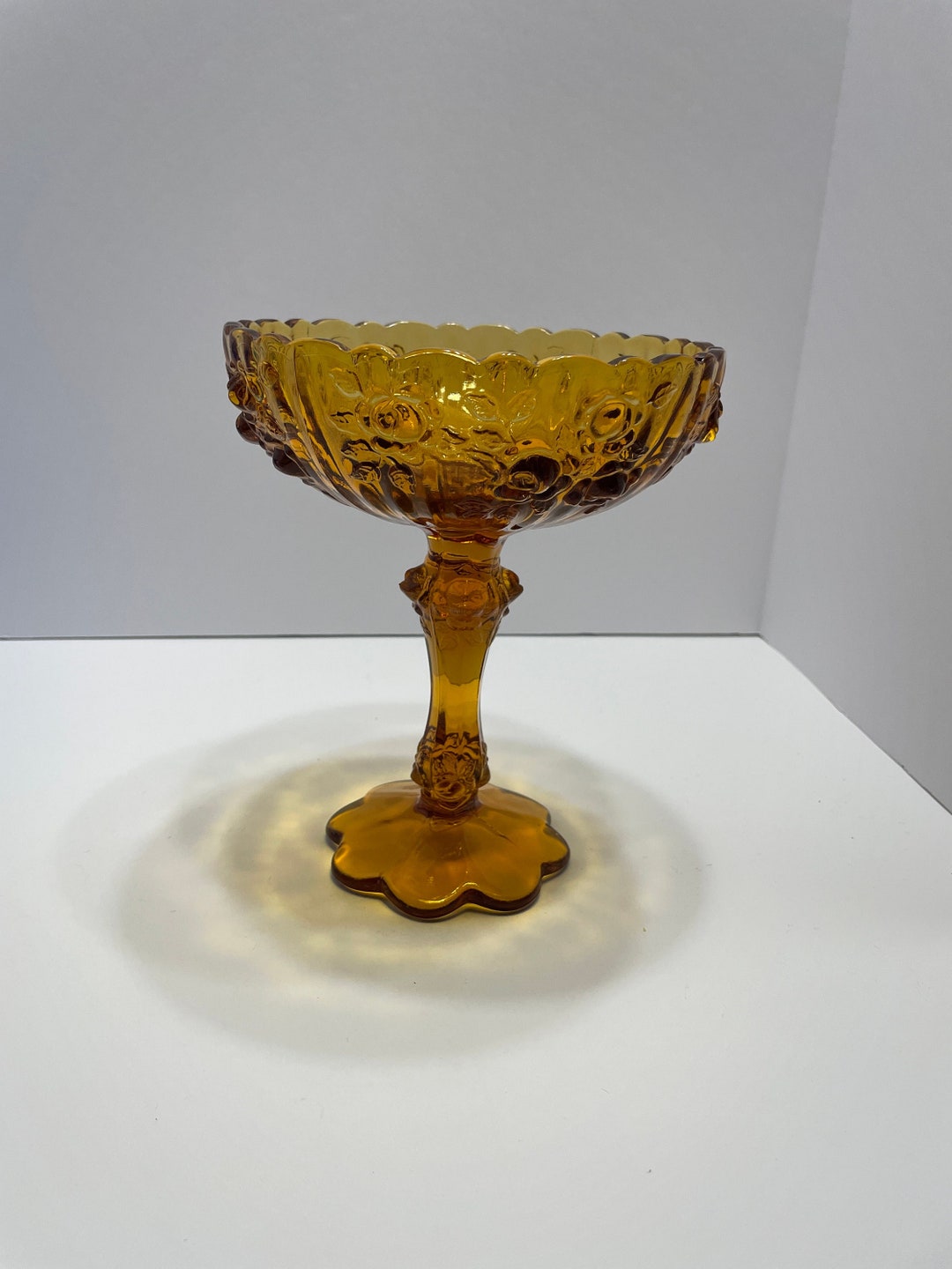 Fenton Art Glass Comport/compote Amber Cabbage Rose - Etsy