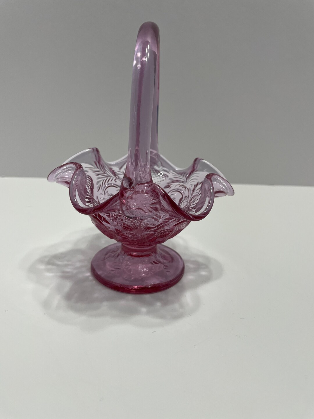 Fenton Basket Small Pink Embossed With Strawberries Dusty Rose - Etsy