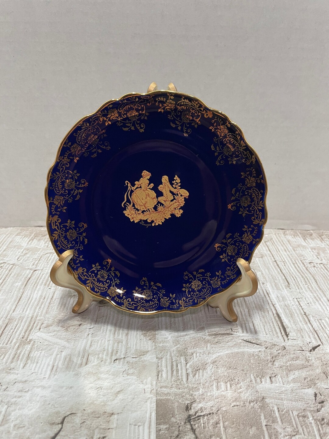 Plate Limoges Blue With Gold Decor Decorative Plate Shepardess - Etsy