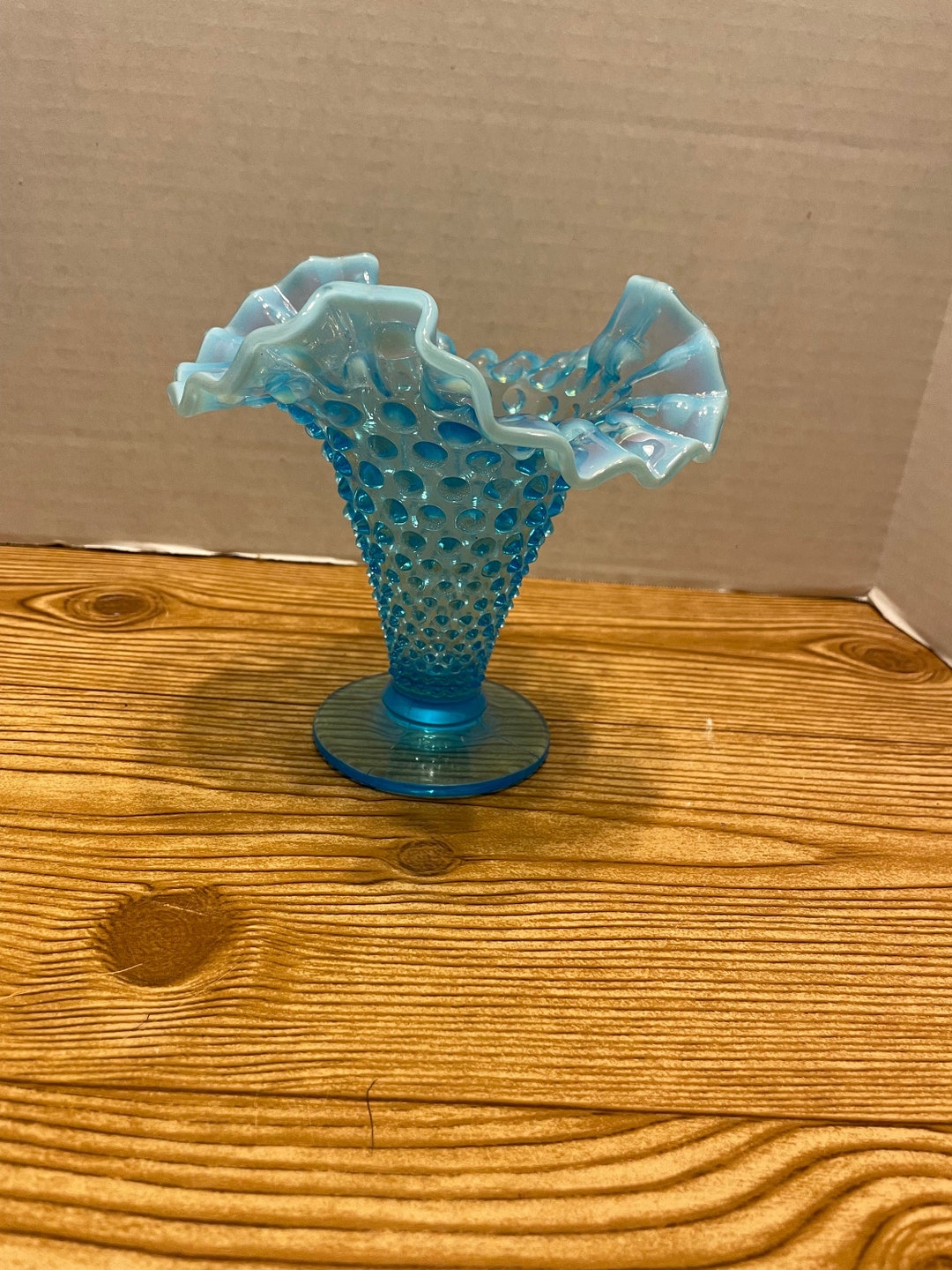 Fenton Vase Aqua Hobnail Ruffled Opalescent Vase Trumpet Vase - Etsy