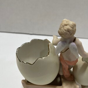Cherub Decorated Egg Shells Applied Flower on Sled 6516 - Etsy