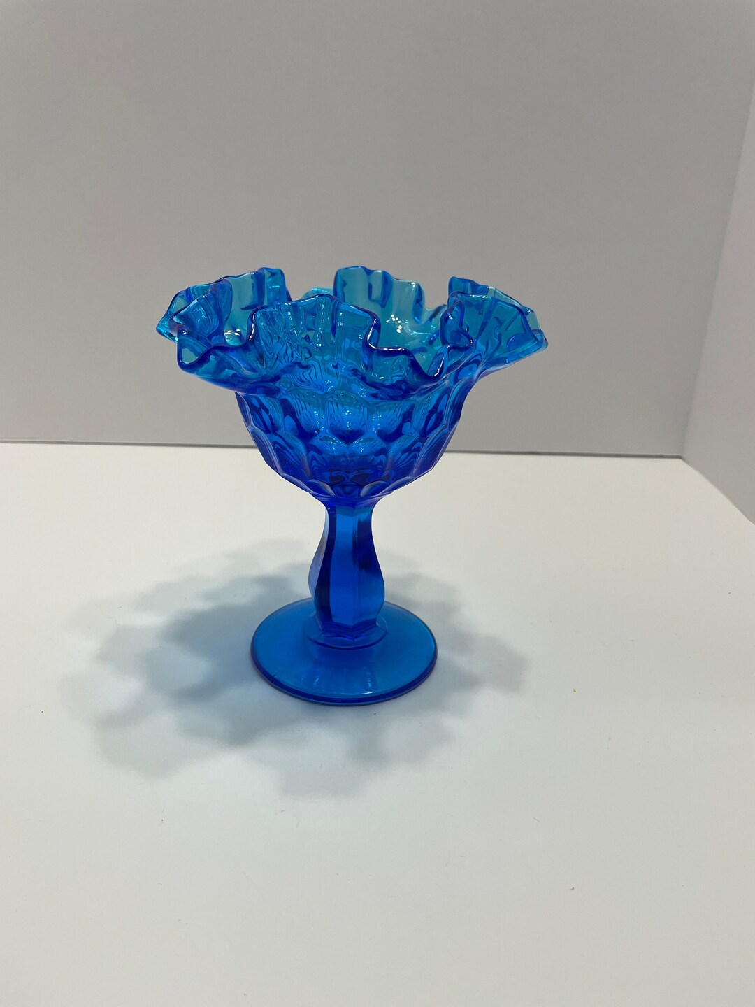 Fenton Art Glass Comport/compote Colonial Blue Thumb Print - Etsy