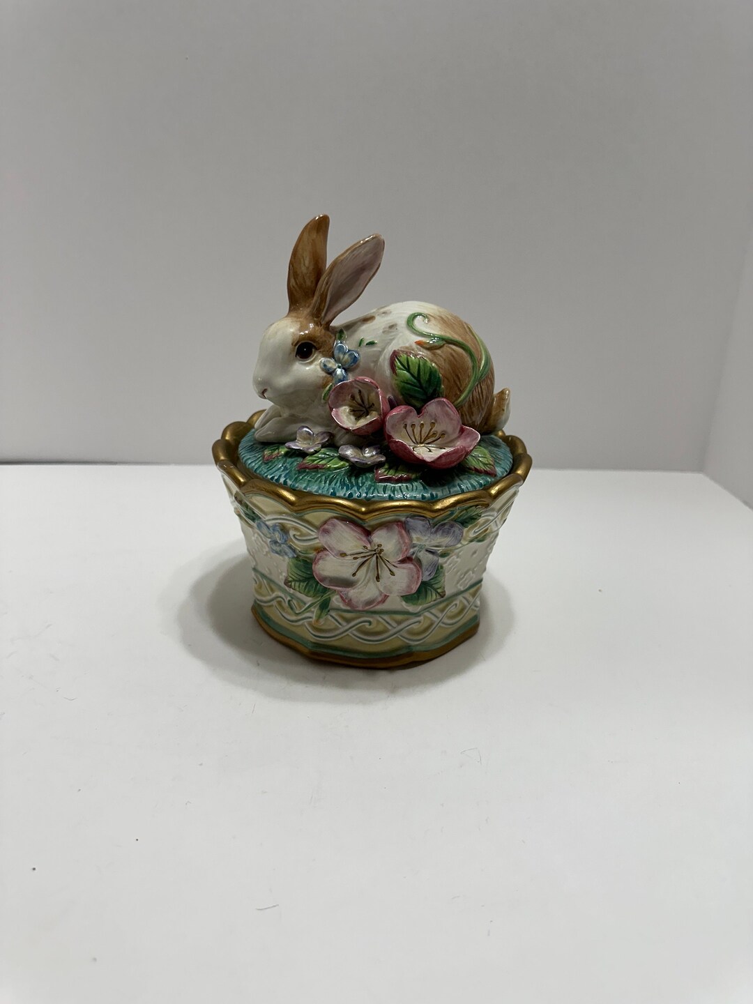 Fitz and Floyd Garden Rhapsody Lidded Box Bunny on Basket - Etsy