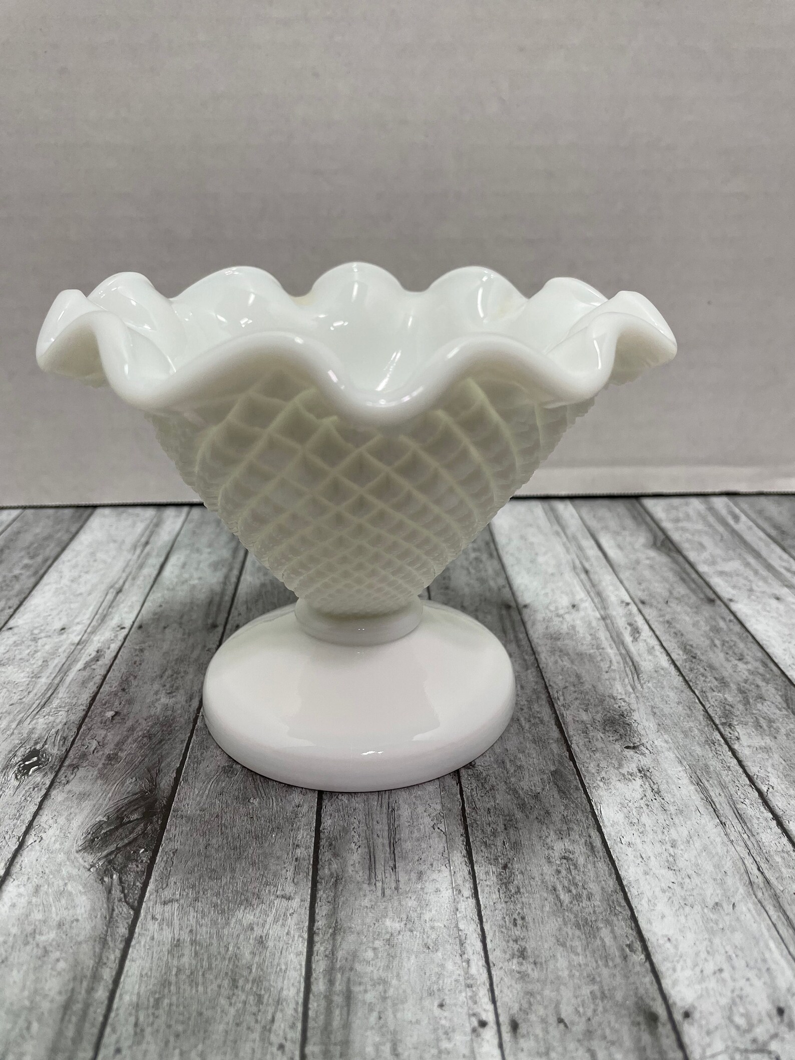 Westmoreland Vase Milk Glass English Hobnail Pattern Crimped Rim Footed ...