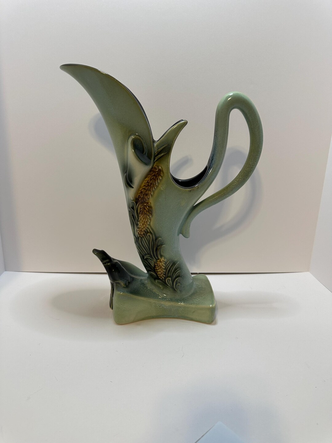 Hull Pottery Parchment and Pine Jade and Celedon 15 Inch Vase/ewer ...