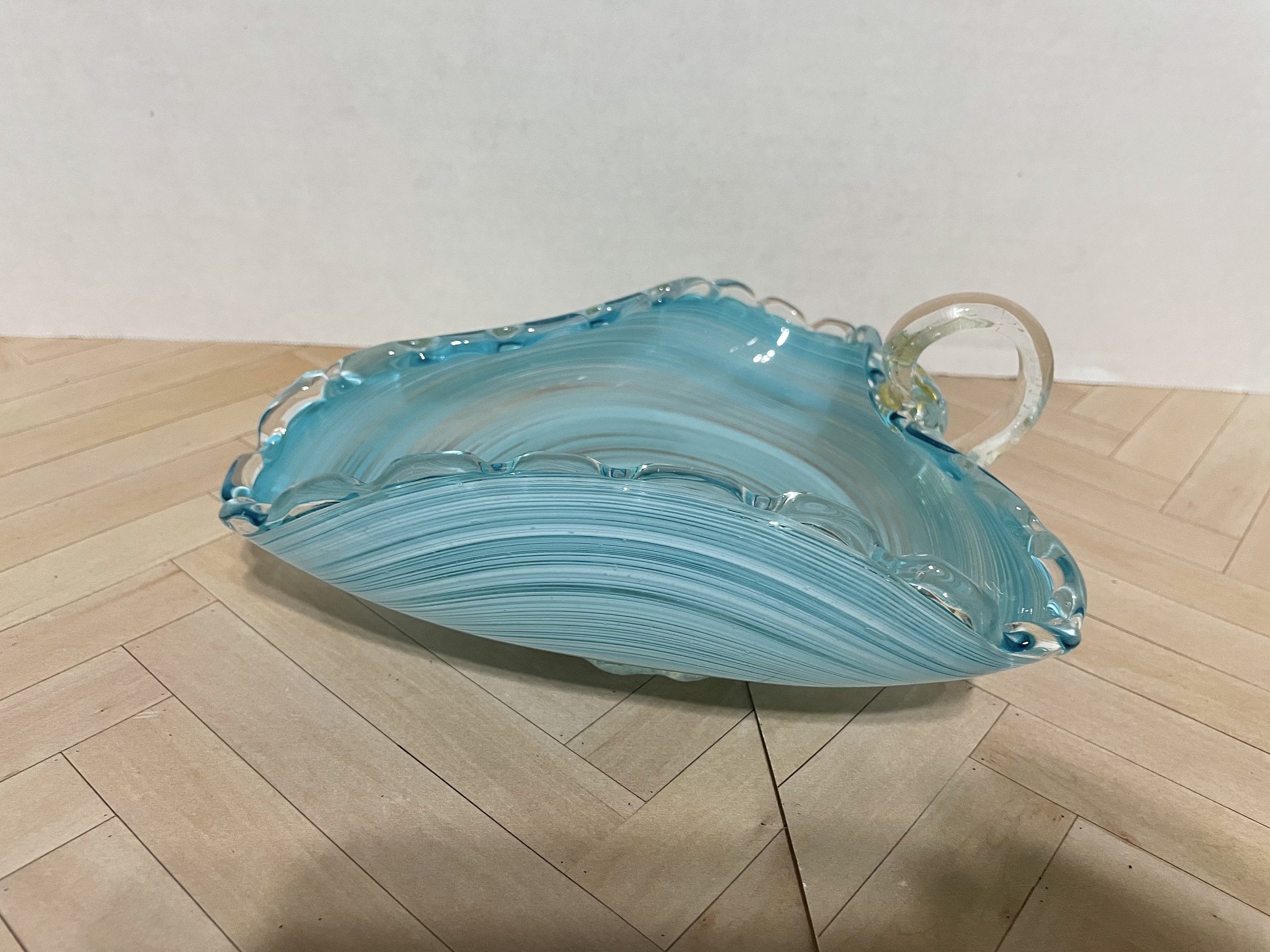 Turquoise Art Glass Bowl Candy Potpourri Applied Handle Footed | Etsy
