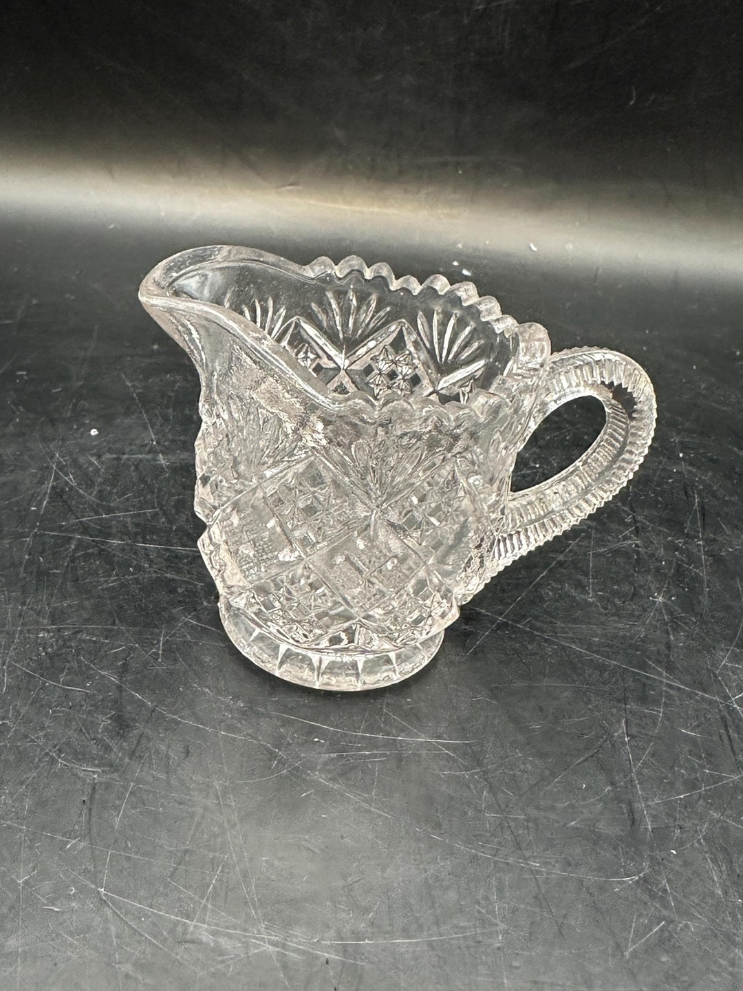 Toy Glass Creamer EAPG Westmoreland Flattened Diamond or Sunburst ...