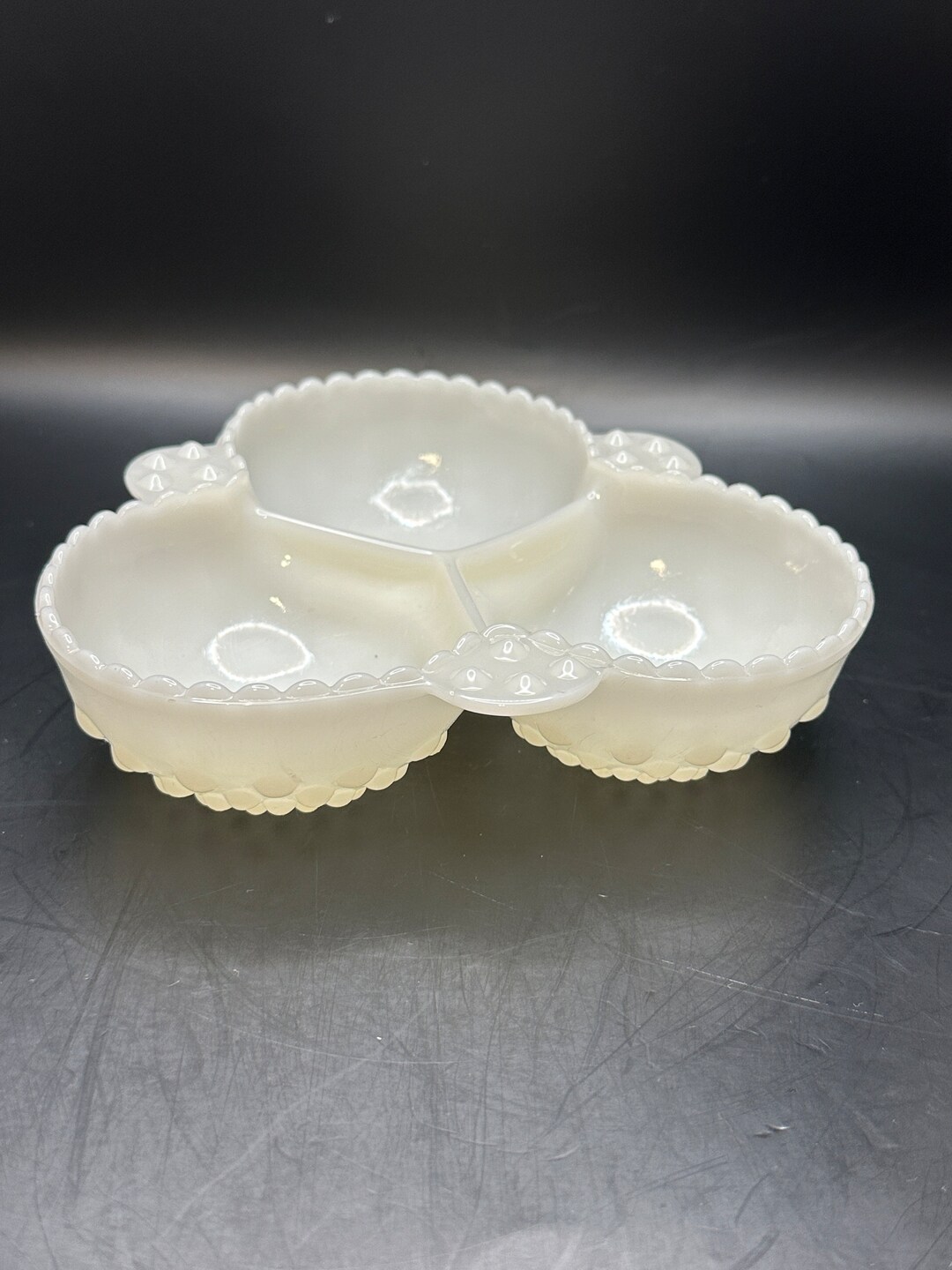 Milk Glass Divided Dish Serving Dish Condiment Dish 3 Compartment Dish ...