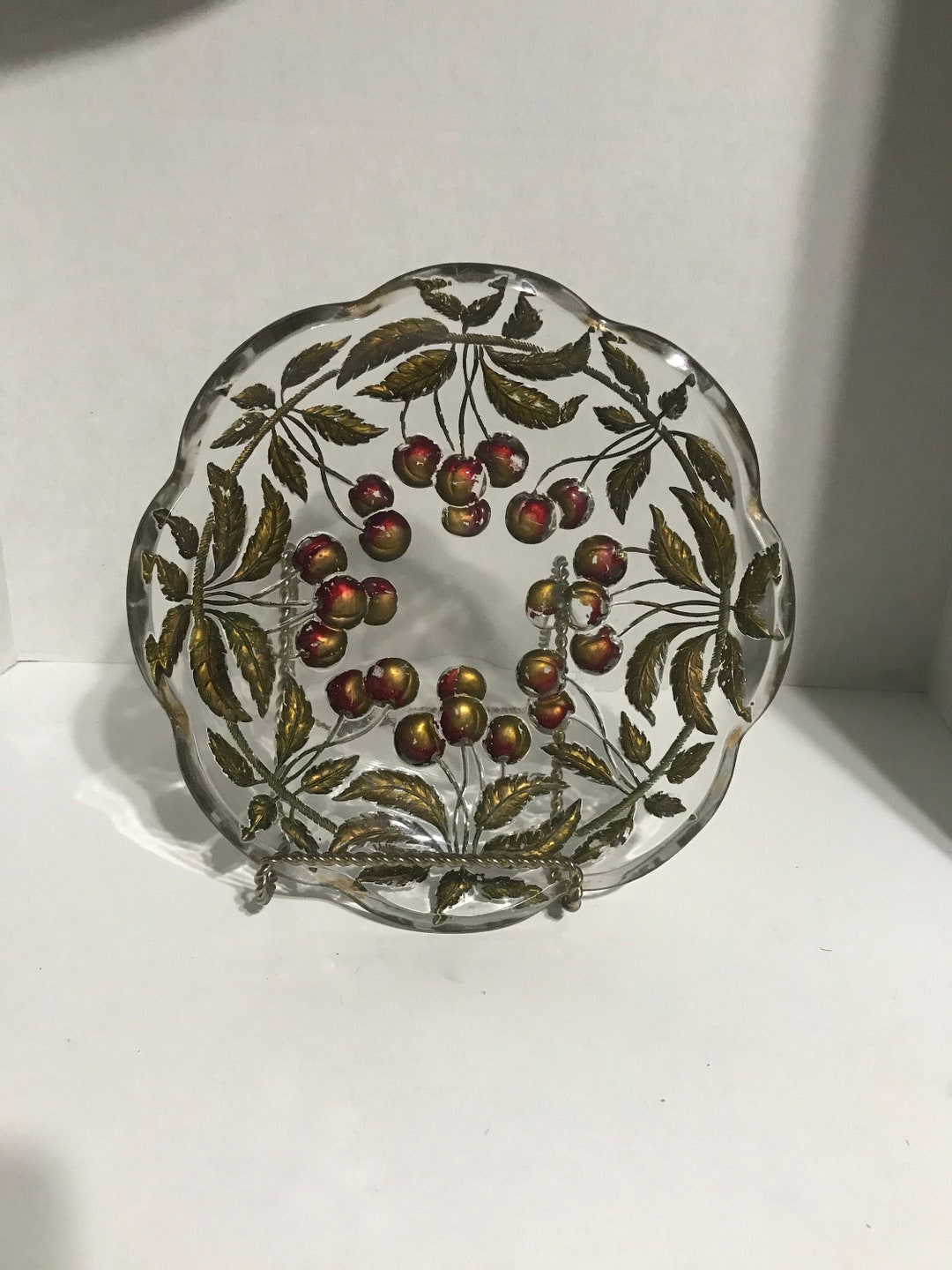 Red Gold Intaglio Goofus Glass Cherries Bowl - Etsy