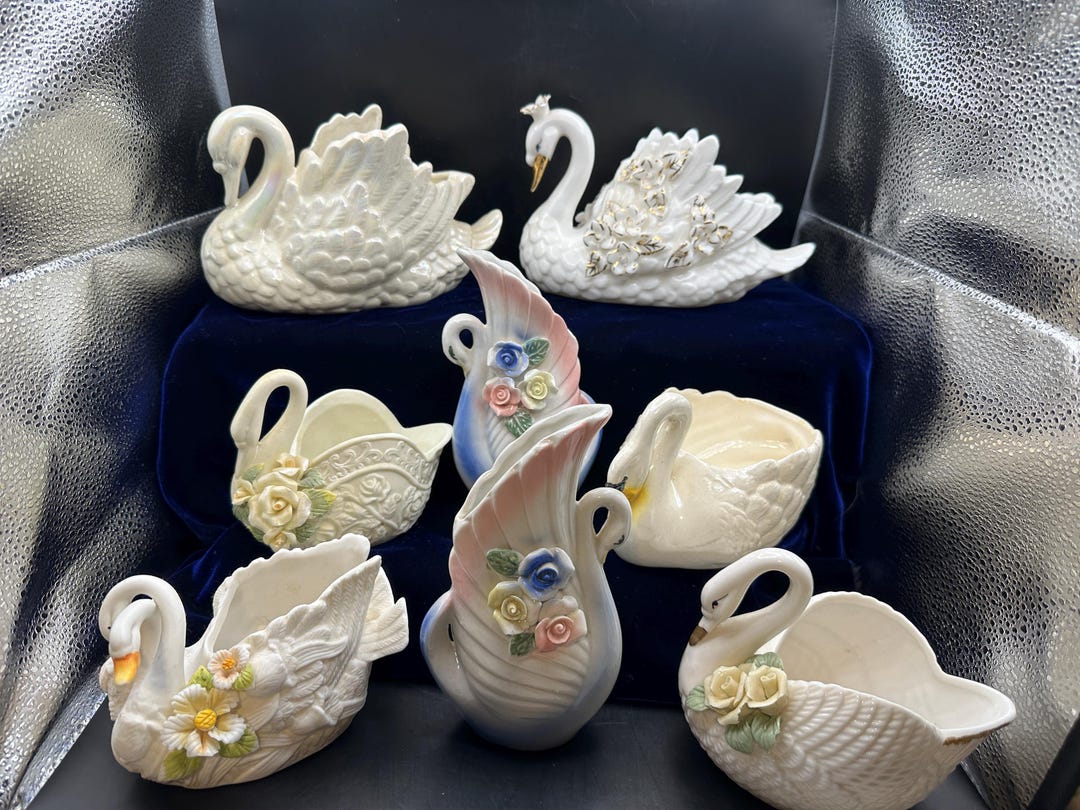 Swan Porcelain Bone China Planter's Trinket Dishes Toothpick Matchstick ...