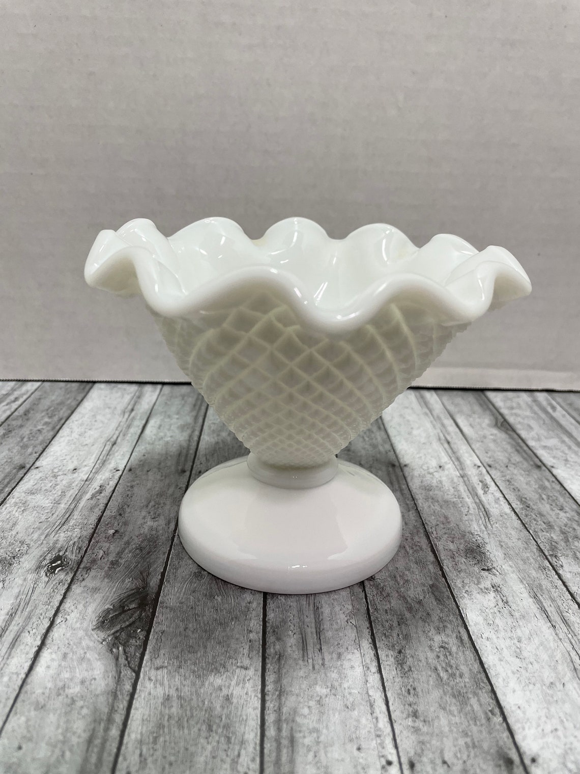 Westmoreland Vase Milk Glass English Hobnail Pattern Crimped - Etsy