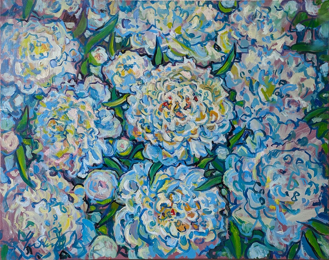 PEONIES ART WORK Original Oil Painting on Canvas by a Ukraine Artist A ...