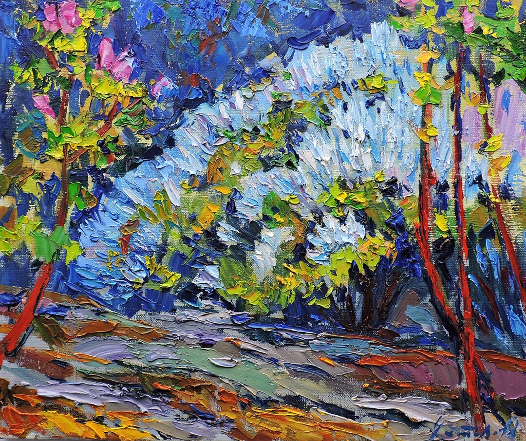 Impressionist Original Oil Painting on Canvas Spring Flowers Landscape ...