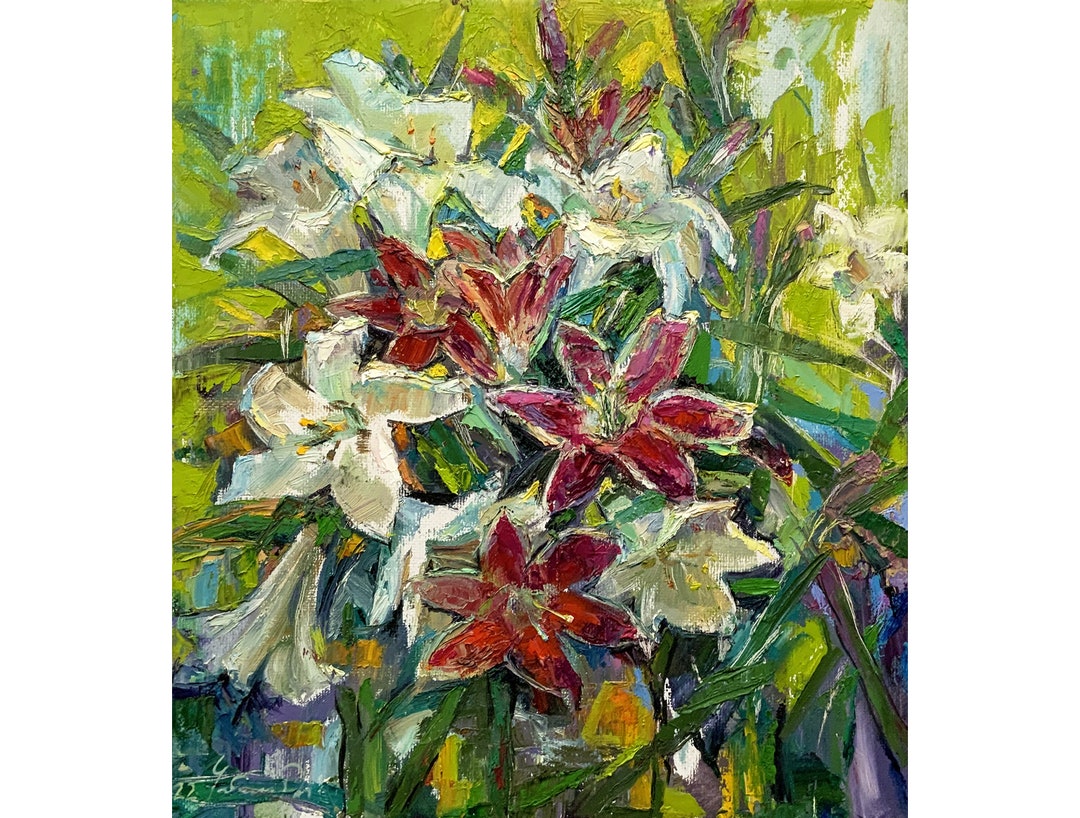 LILIES WALL ART Impressionist Original Oil Painting on Canvas by ...