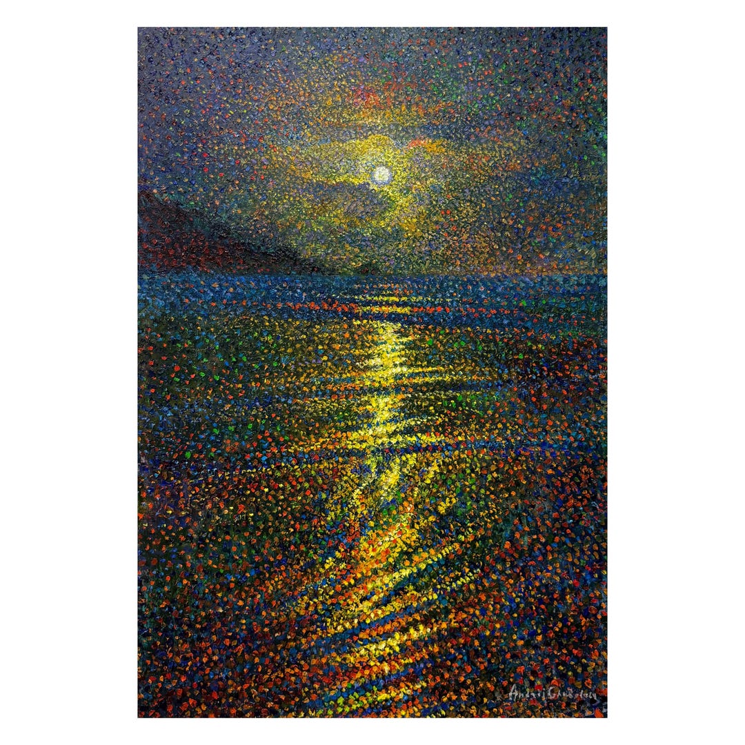 Pointillism Original Oil Painting on Canvas by Europe Artist A ...