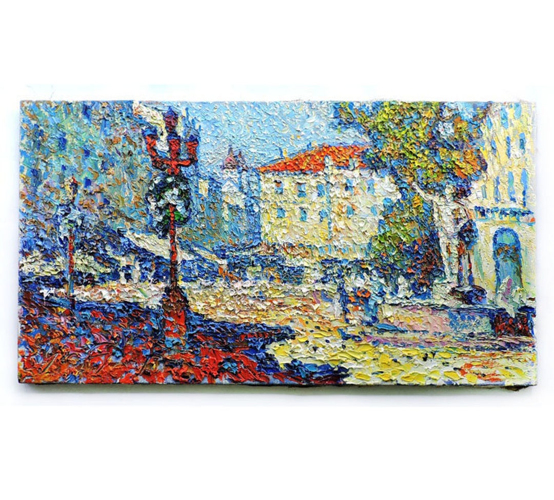 IMPRESSIONIST PAINTING Original Oil Townscape on Canvas lviv. Market ...