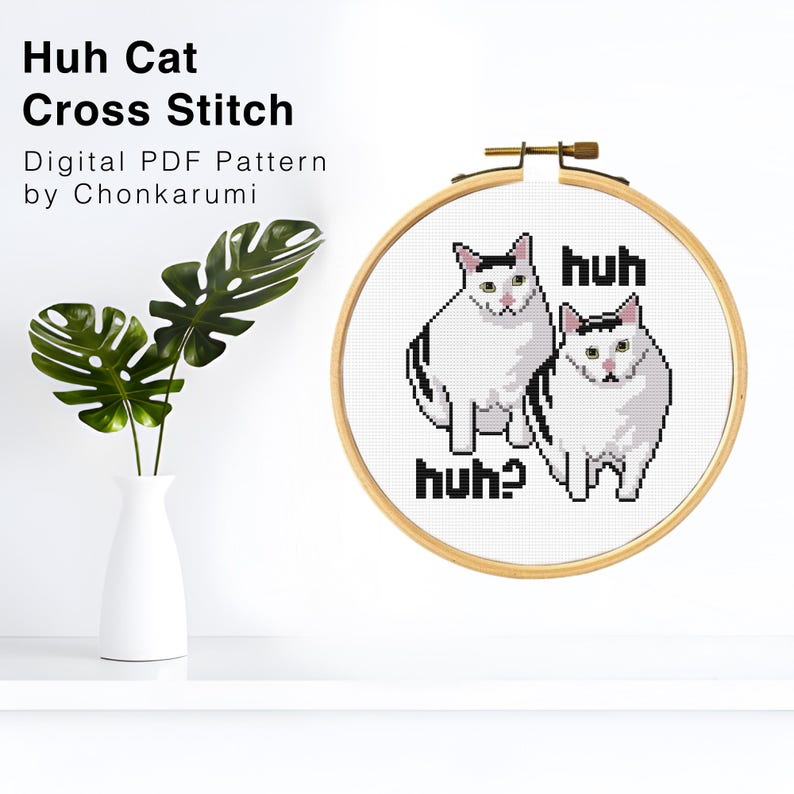 Huh Cat Tik Tok Reels Meme Cross Stitch Pattern Digital PDF - Etsy