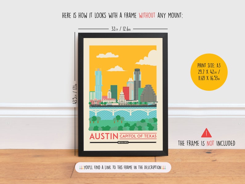 Austin Print Texas Poster Travel Poster | Etsy