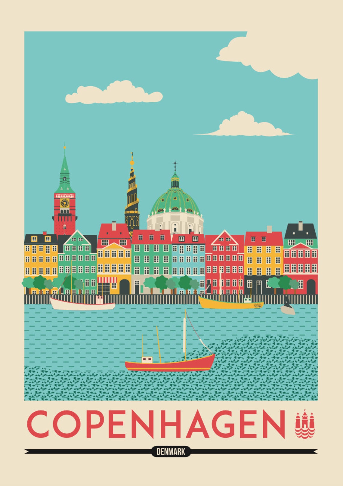 Copenhagen Print Denmark Poster Travel Poster - Etsy