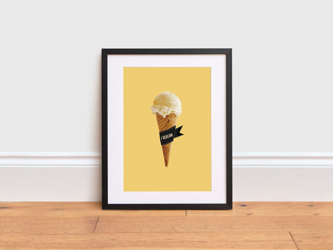 Ice Cream Poster - Play on Words Poster - Yellow I Scream Illustration ...