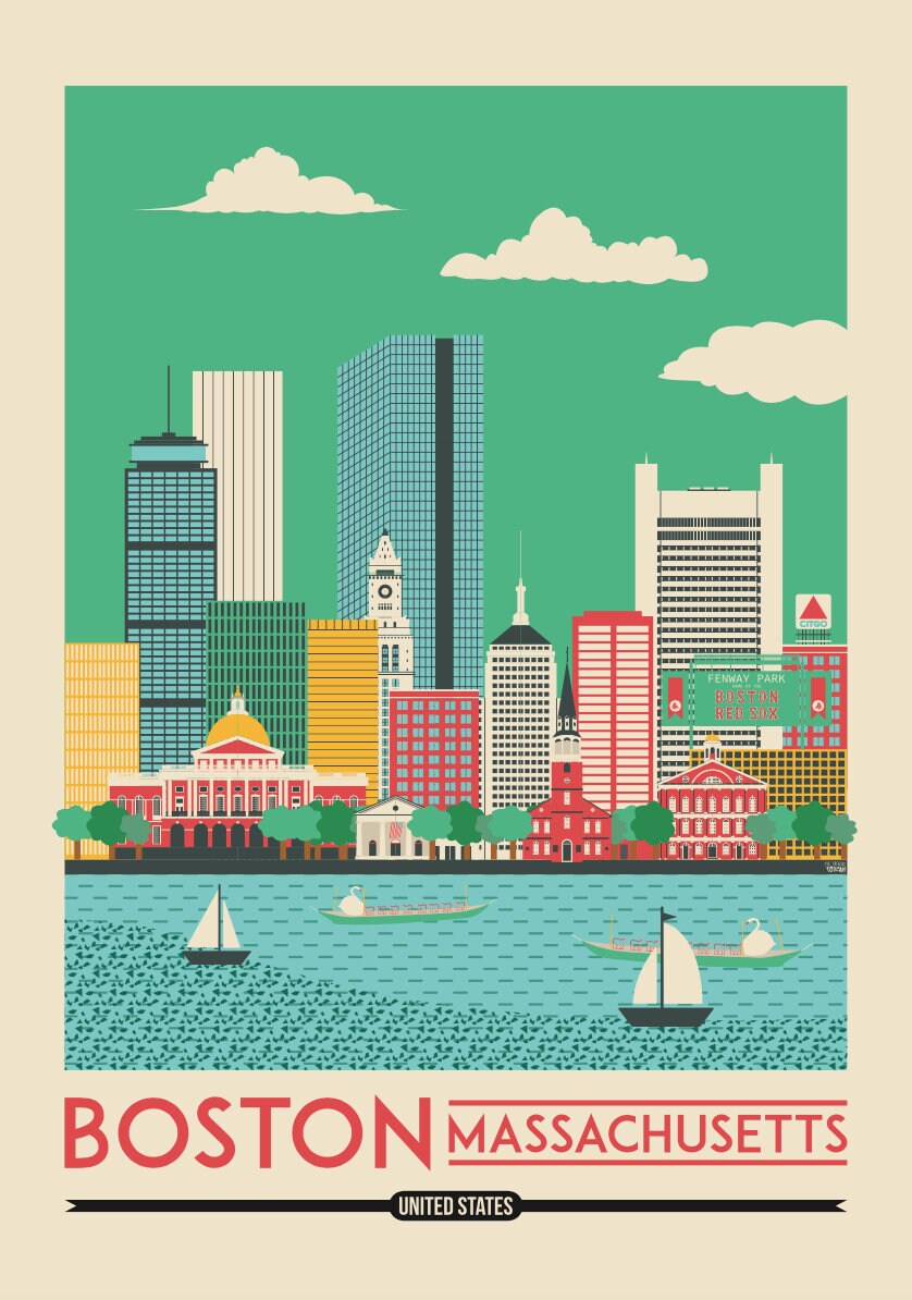Boston Print USA Poster Travel Poster - Etsy
