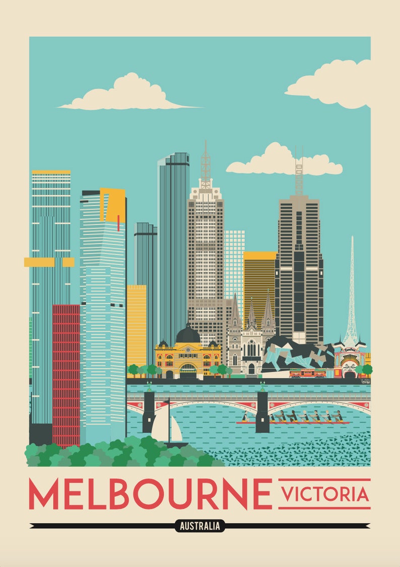 Melbourne Print Victoria Art Australia Poster Travel - Etsy