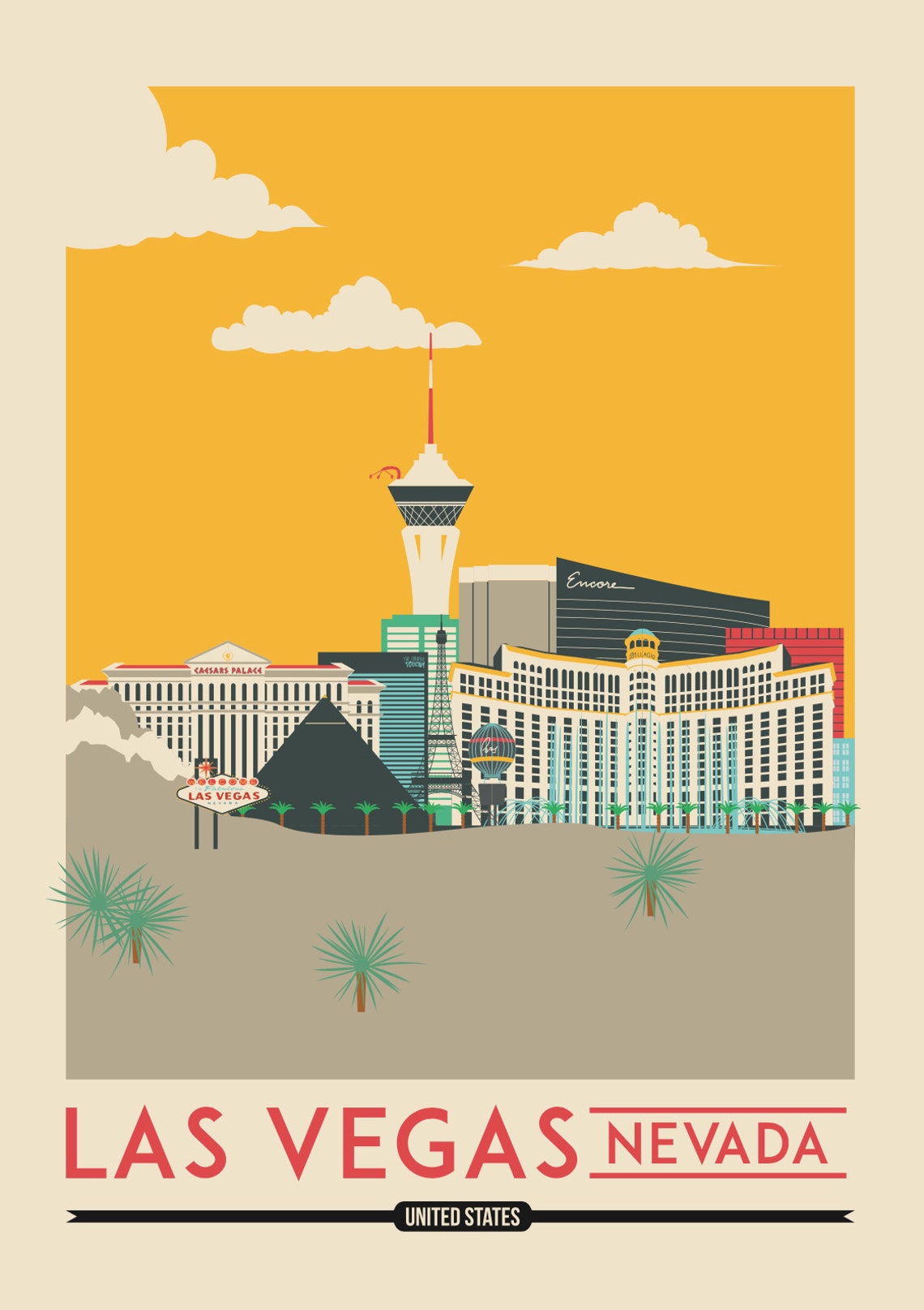 Las Vegas Print Nevada Poster Travel Poster - Etsy