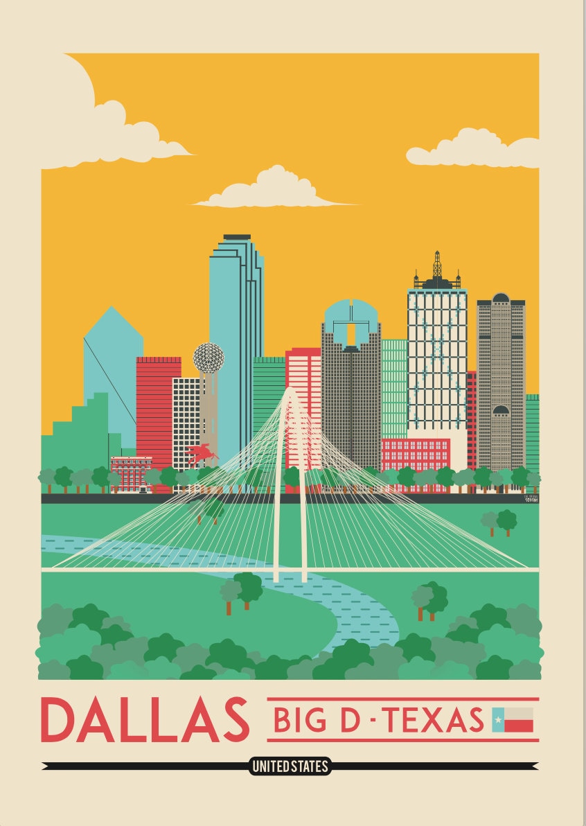 Dallas Print Texas Poster Travel Poster - Etsy