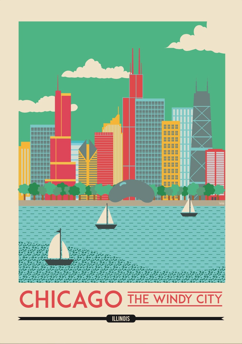 Chicago Print Chicago Poster Chicago Wall Art Print USA - Etsy