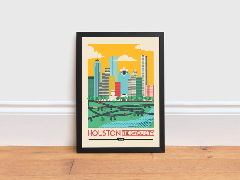 Houston Print Texas Art USA Poster Travel Poster | Etsy