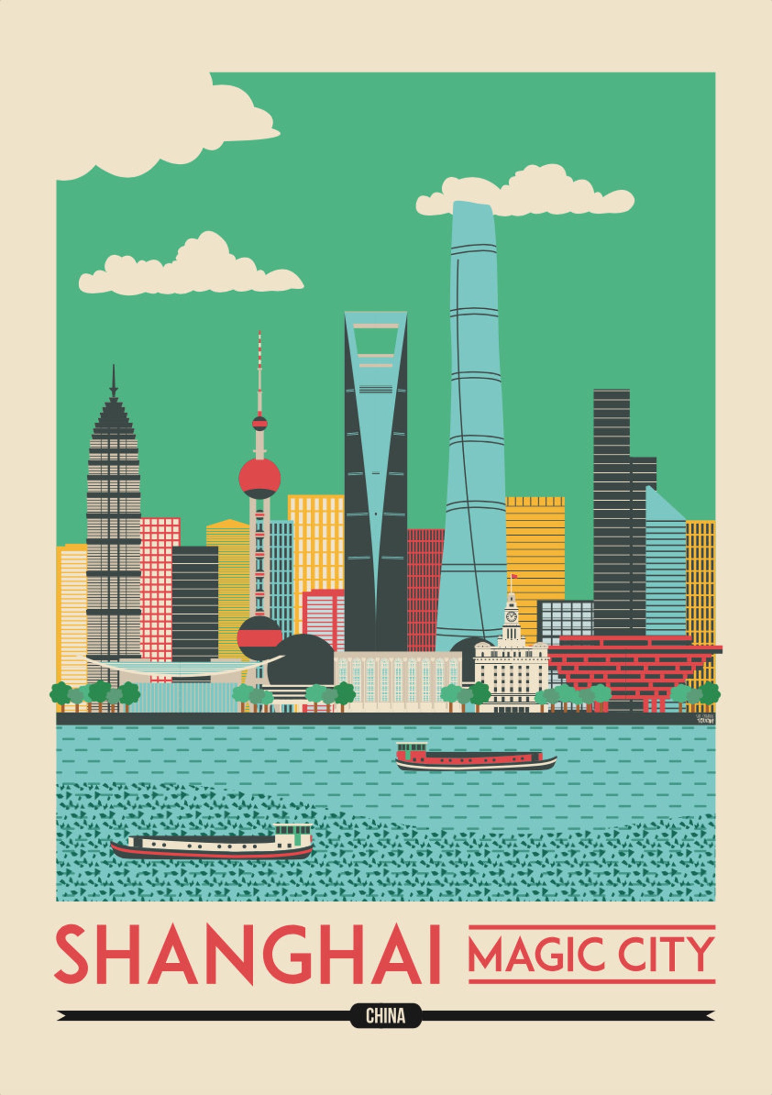 Shanghai Print China poster Travel Poster | Etsy