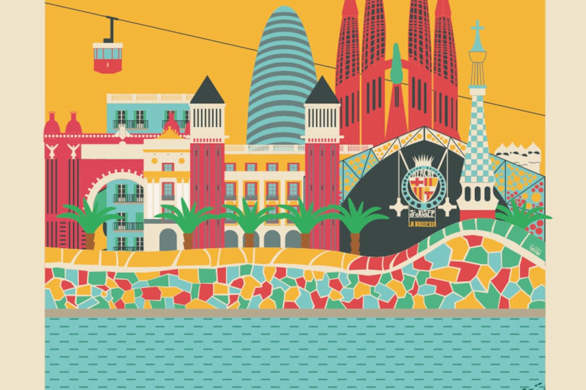 Barcelona Print Catalonia Poster Spain Poster Travel | Etsy UK