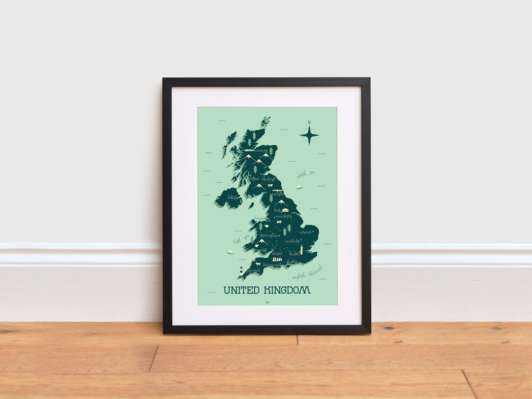 UK Illustrated Map | Travel Poster - Etsy