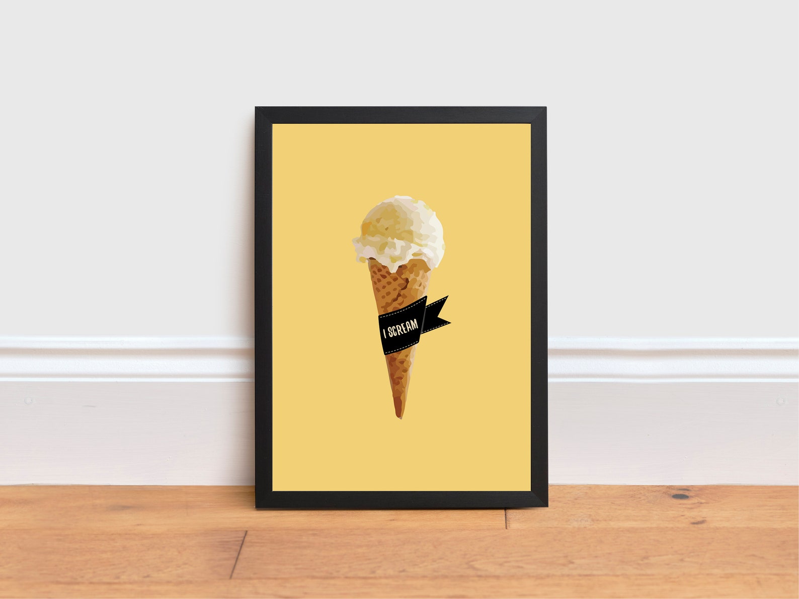 Ice Cream Poster - Play on Words Poster - Yellow I Scream Illustration ...