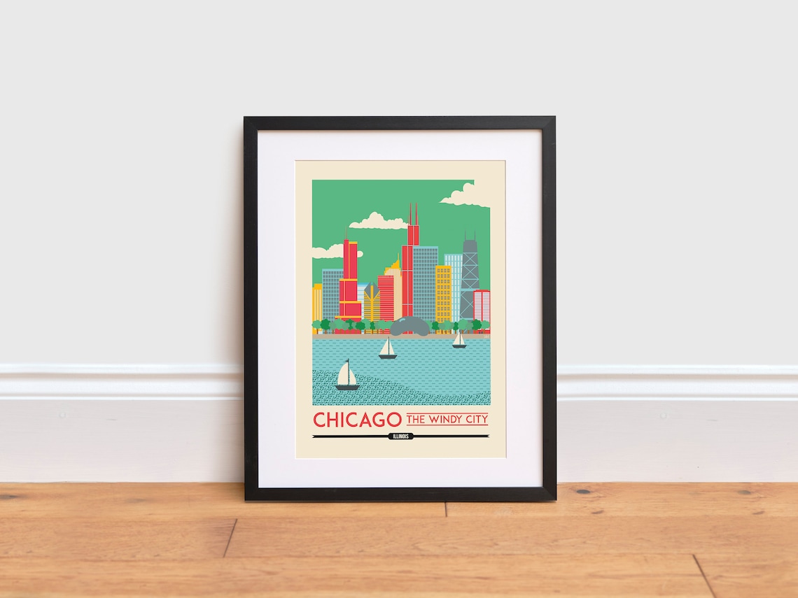 Chicago Print Chicago Poster Chicago Wall Art Print USA - Etsy