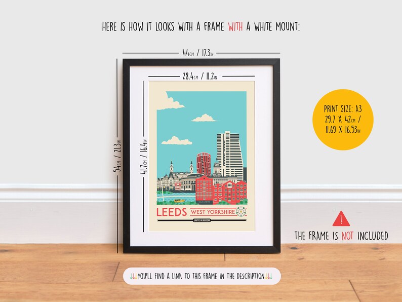 Leeds Print Leeds poster Leeds Wall Art Print England | Etsy