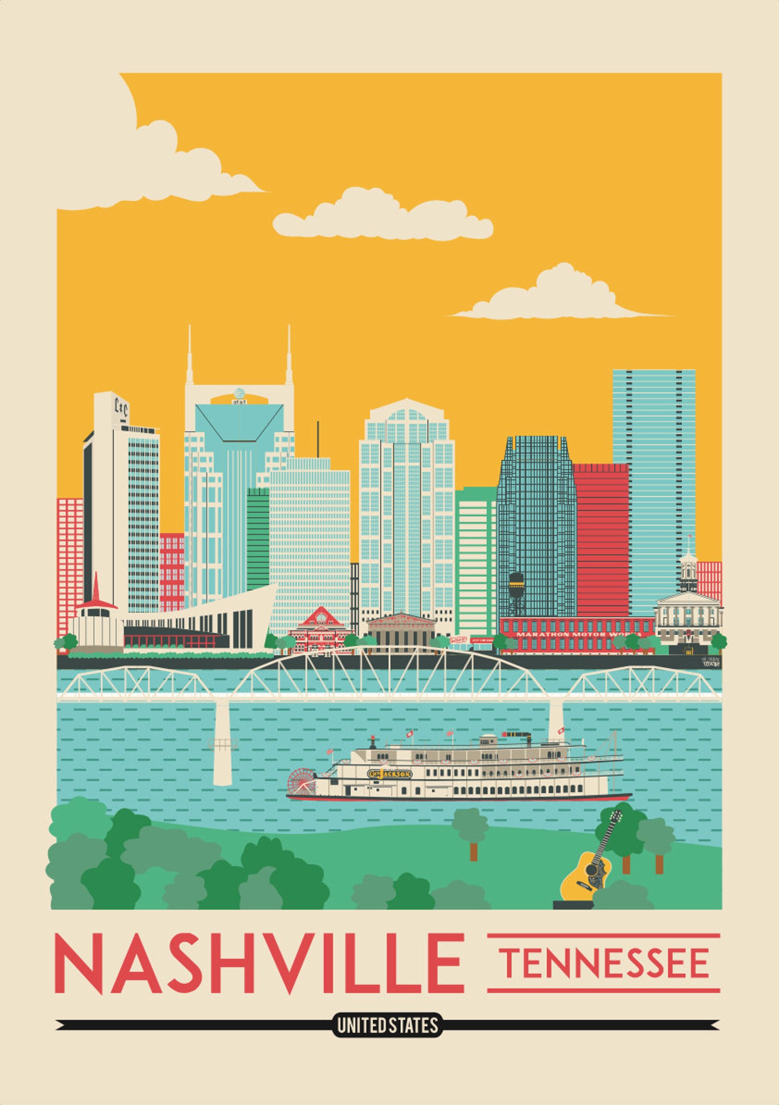 Nashville Print - Tennessee Poster | Travel Poster - Etsy