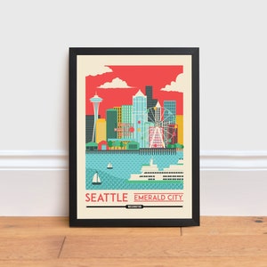 Seattle Print - Washington State Poster- USA Poster | Travel Poster - Etsy