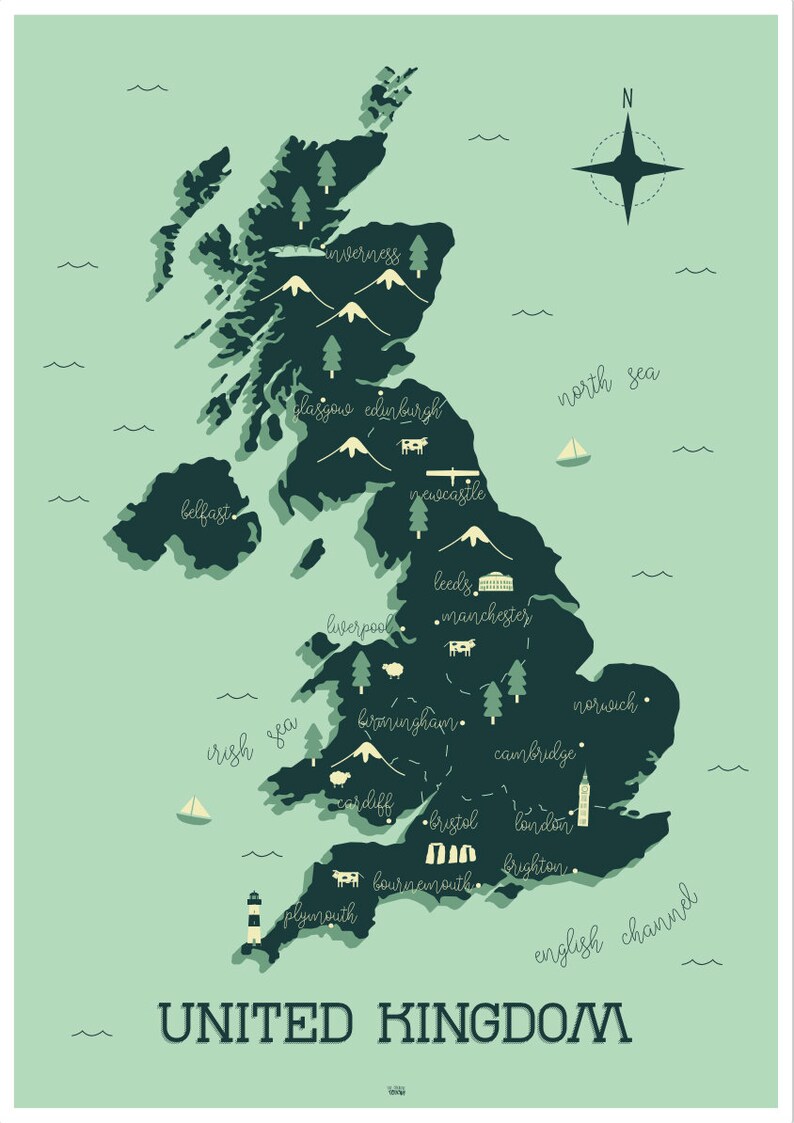 UK Illustrated Map Travel Poster - Etsy