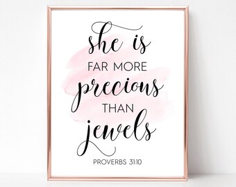 Gold She is Far More Precious Than Jewels, Bible Verse Nursery Art ...