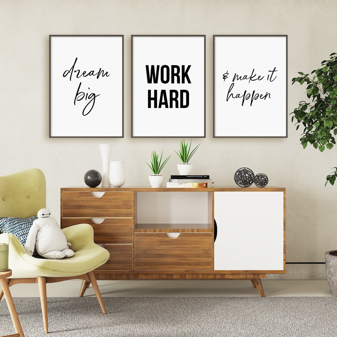 Dream Big, Work Hard, Make It Happen Print Set, Set of 3 Prints, Office ...