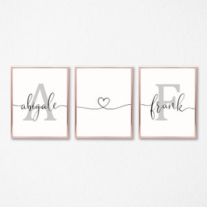 Couple Names and Initials Printable Set of 3 Prints, Custom Print Set ...