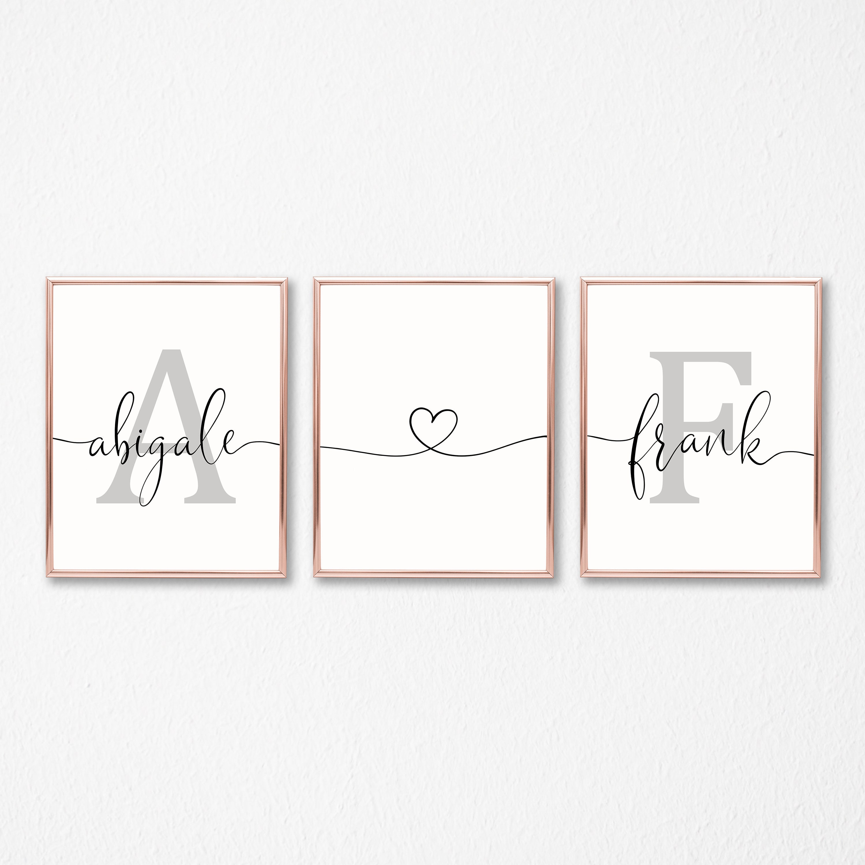 Couple Names and Initials Printable Set of 3 Prints, Custom Print Set ...