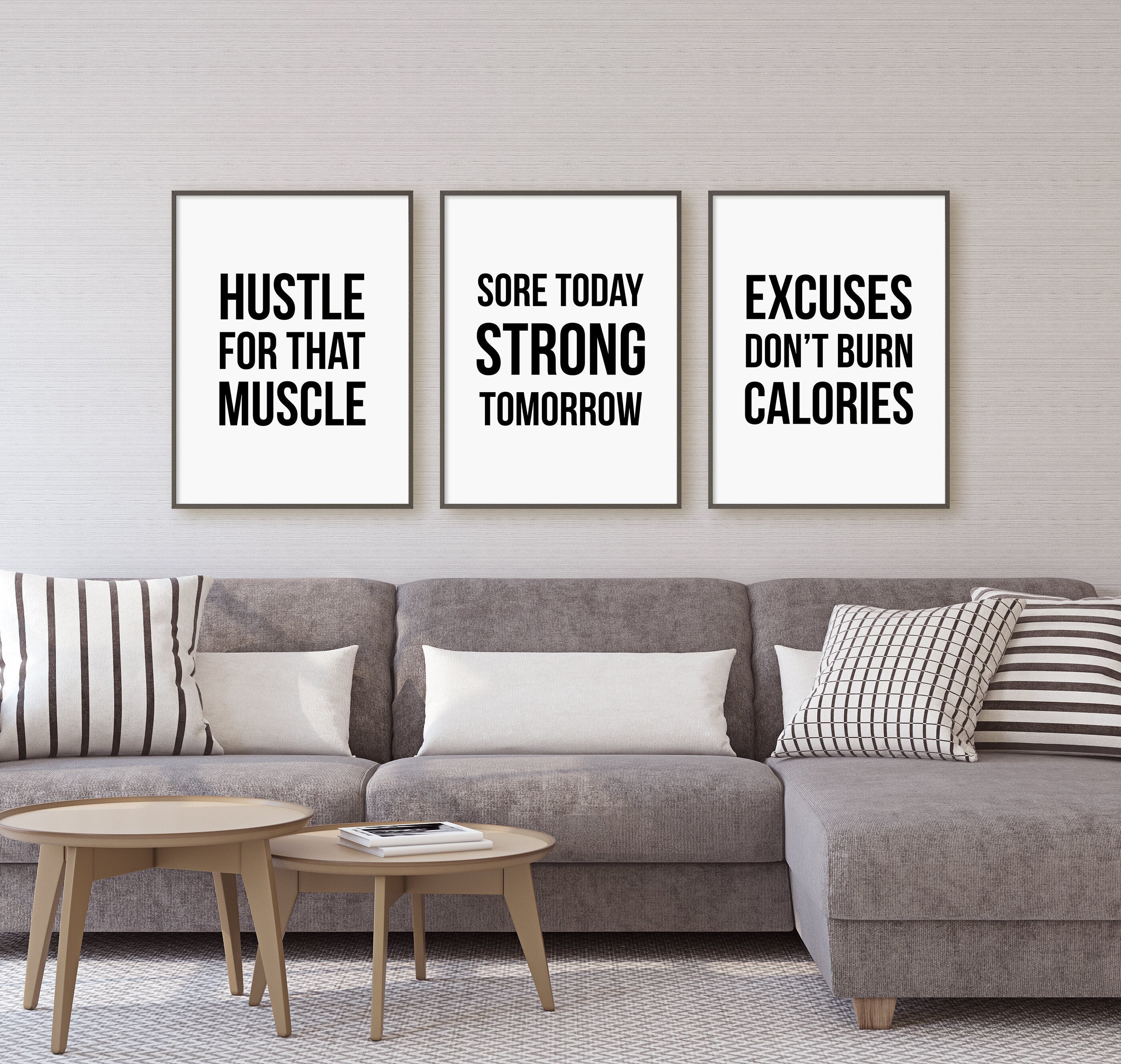 Gym Motivation Print Set Set of 3 Wall Art Minimalist | Etsy